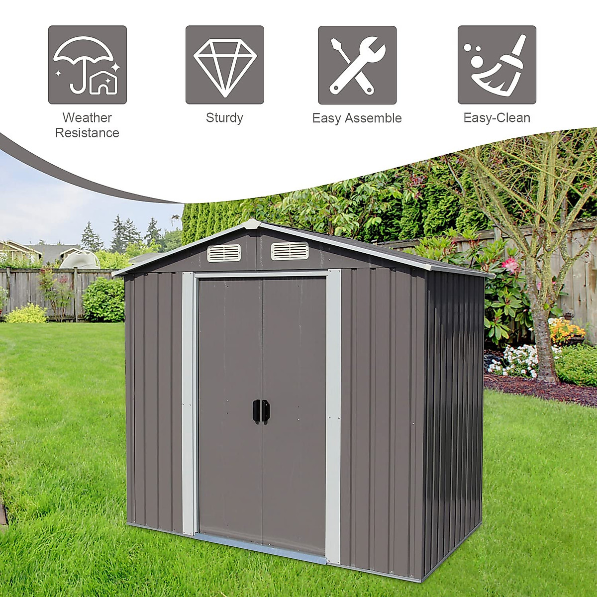 Outdoor Storage Shed Garden Shed - 6 x 4 Feet Utility Tool Shed Metal Shed with Vents (Gray)