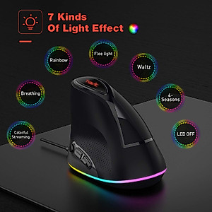Havit Ergonomic Vertical Mouse RGB Backlit Wired Computer Mice 6 Adjustable DPI(800-1600-2400-3200-4800-6400) 6 Buttons for Laptop PC Desktop, Notebook