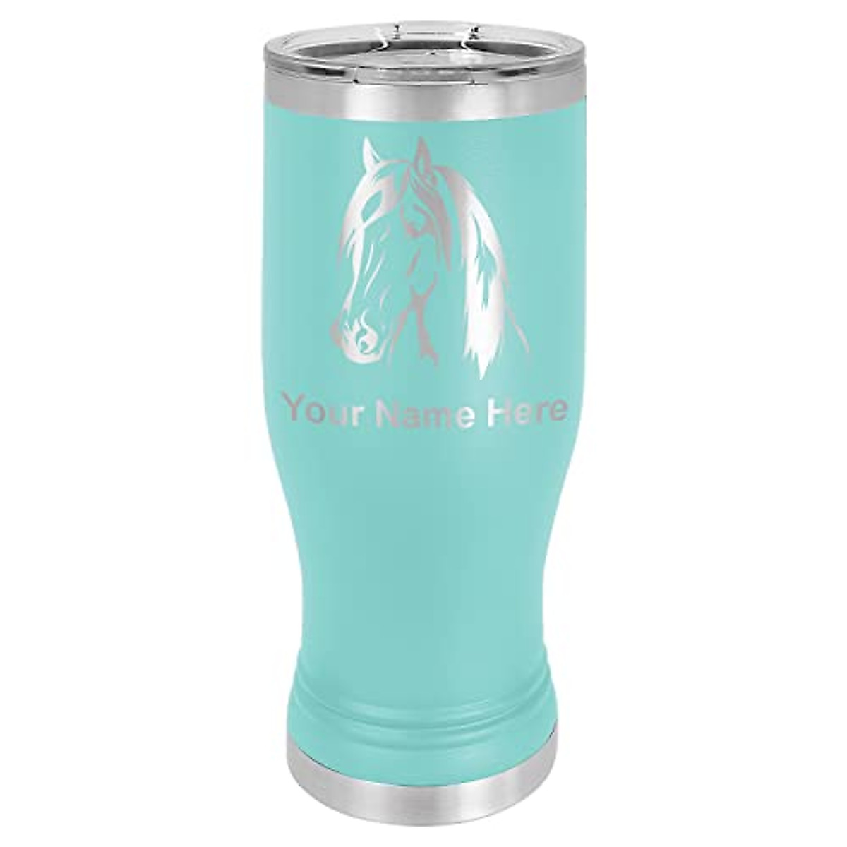 LaserGram 20oz Vacuum Insulated Pilsner Mug, Horse Head 1, Personalized Engraving Included (Teal)