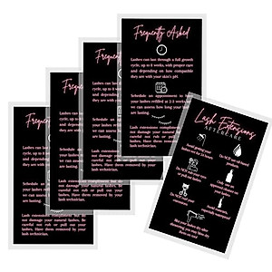 Lash Extension Aftercare Cards | 50 Pack | Eyelash Extension Supplies | 2x3.5" inches Business Card Size | Black with Neon Pink Color Design