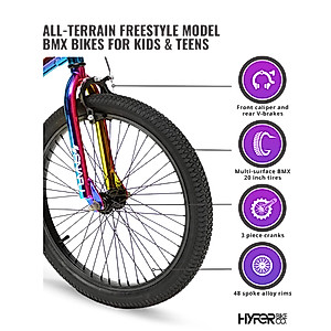 Hyper Nitro Circus RWilly BMX Bike 20 Inch for Kids or Adults, Single Speed, Front and Rear Sprockets, Steel BMX Frame. 360 Handlebar Rotation. Bike Park Ready BMX Bicycle. Jet Fuel Finish