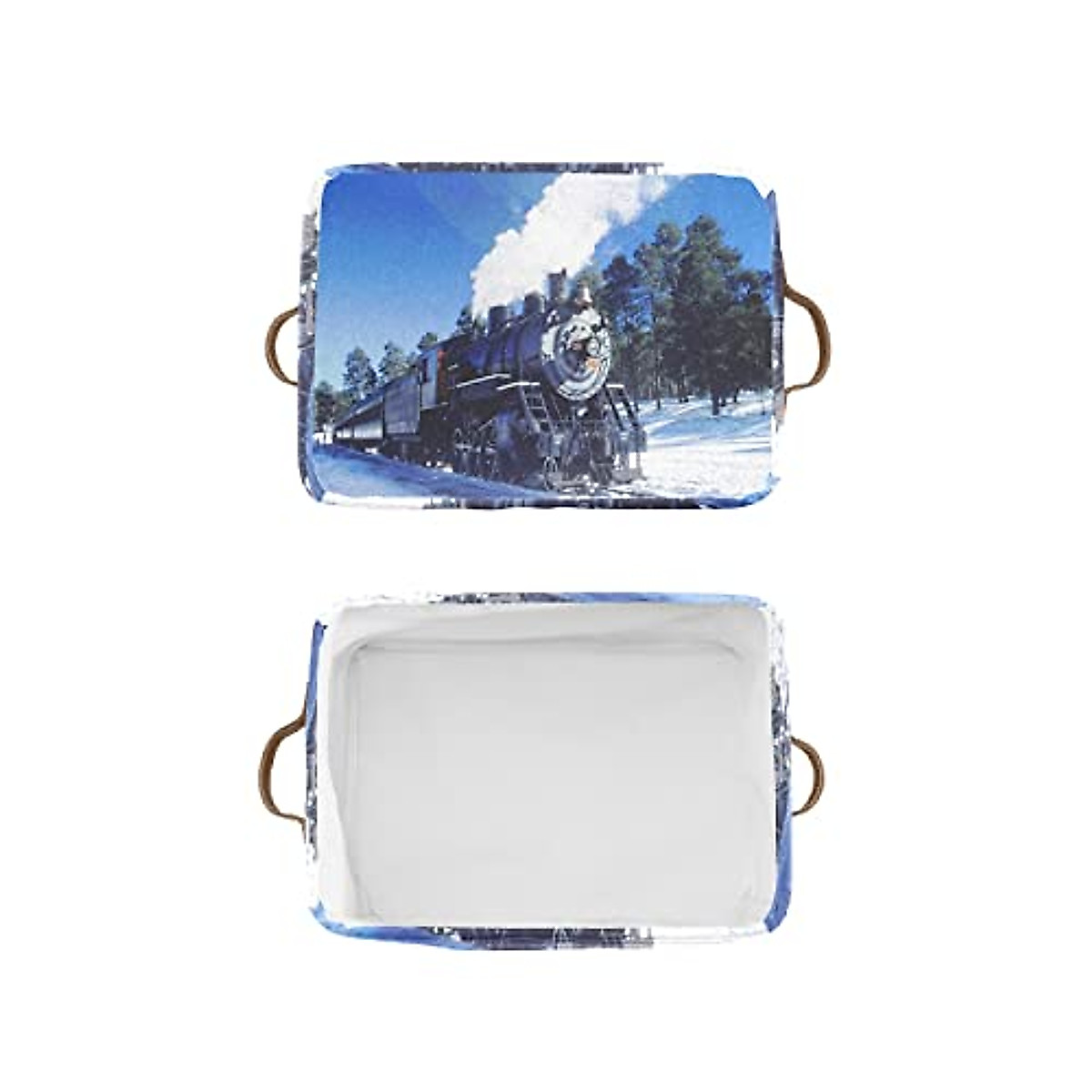 Personalized Snowy Day Train Storage Bin with Name Waterproof Canvas Organizer Bin with Handles for Gift Baskets Book Bag (1 Pack)