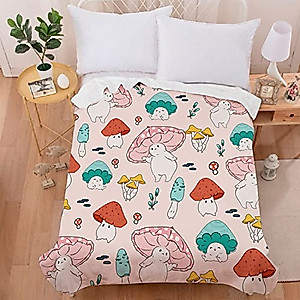 Kawaii Mushroom Blanket for All Season Air Conditioner, Cute Mushroom Throw Blanket Gift Soft Flannel 50*60 Inch for Sofa Bed Lightweight Blankets
