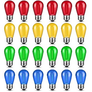 Mlambert Color LED String Light Bulbs,Shatterproof Outdoor String S14 Replacement Bulb for Christmas Halloween,24 Pack,Not Solar,Red/Blue/Yellow/Green