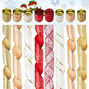 8 Rolls Wired Ribbon for Christmas Tree - 2.5 Inch x 40 Yards Assorted Elegant Organza Glitter Christmas Ribbon for Crafts, Wreath, Home Decoration (Red & White)