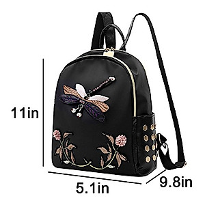 Eilova 3D Dragonfly Embroidery Backpack Floral Book Bag Satchel Purse Handbag