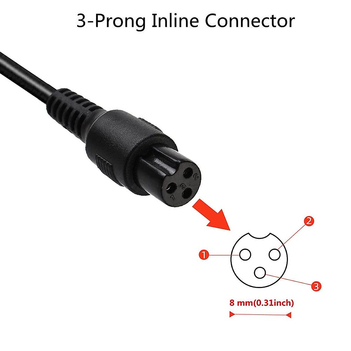42V 2A Power Adapter PowerFast Mini 3-Prong Inline Connector for Pocket Mod, Sports Mod, and Dirt Quad Lithium Battery Charger