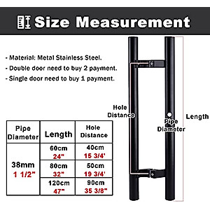 SUCHETA 24/32/47 Inch Heavy Duty Door Handle,Sliding Barn Door Matte Black Stainless Steel Pipe Handle Set,for Interior and Exterior Door (Size: 80cm (32"))