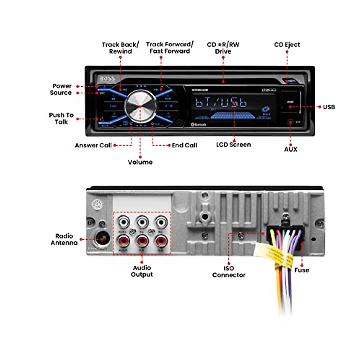 BOSS Audio Systems 508UAB Car Stereo System - Single Din, Bluetooth Audio and Calling Head Unit, Aux-in, USB, Built-in Microphone, CD Player, AM/FM Radio Receiver, Hook Up To Amplifier