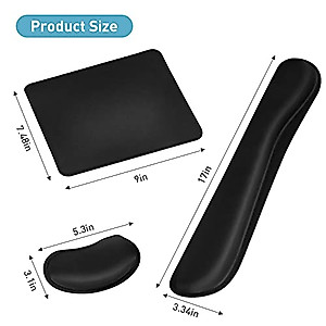 Keyboard Wrist Rest + Mouse Pad + Mouse Wrist Rest Support Set, Memory Foam, Easy Typing Pain Relief, 3Pcs Keyboard Mouse Pad Set for Computer, Laptop, Home & Office (SKK-330)