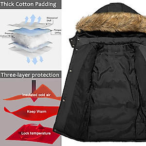 FARVALUE Boy Winter Coat Warm Quilted Puffer Water Resistant Parka Jacket with Detachable Fur Hood for Big Boys Black 10-11 Years