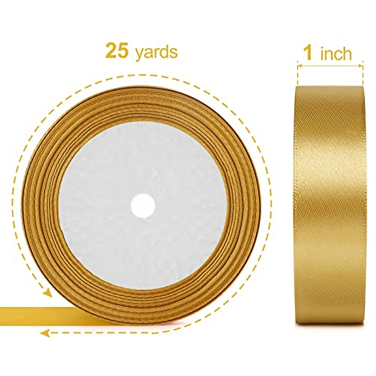 Showin Double Face Gold Polyester Satin Ribbon,1” x Continuous 25 Yards, Use for Bows Bouquet, Gift Wrapping,Wedding,Floral Arrangement & Other Projects by Showin
