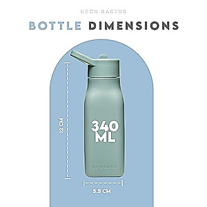 Neon Kactus Silicone Kids Bottle | Kids Water Bottle with Straw and Carry Handle for School, Travel, Sports | Drinking Bottle for Girls and Boys | BPA-Free, Dishwasher-Safe | Happy Camper, 340ml