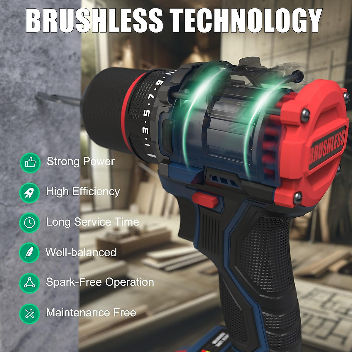 INSPIRITECH 20V Cordless Drill Set, Brushless Power Drill Set with 3.0Ah Battery and Charger,3/8-Inch Metal Chuck Electric Drill Driver,22 Torque Setting,Drill/Driver Bits and Tool Bag Included…