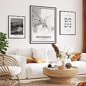 Dear Mapper Henderson United States View Abstract Road Modern Map Art Minimalist Painting Black and White Canvas Line Art Print Poster Art Line Paintings Home Decor (Set of 3 Unframed) (16x24inch)