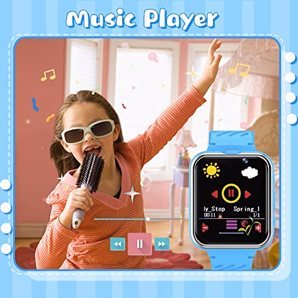 Kids Smart Watches,Gifts for Age 3-12 Boys Girls Dual Camera Touchscreen,Unicorn Digital Smart Watch for Kids with 24 Games, Pedometers，Music, Calculator,Learning Toys Birthday Gifts for Kids Blue