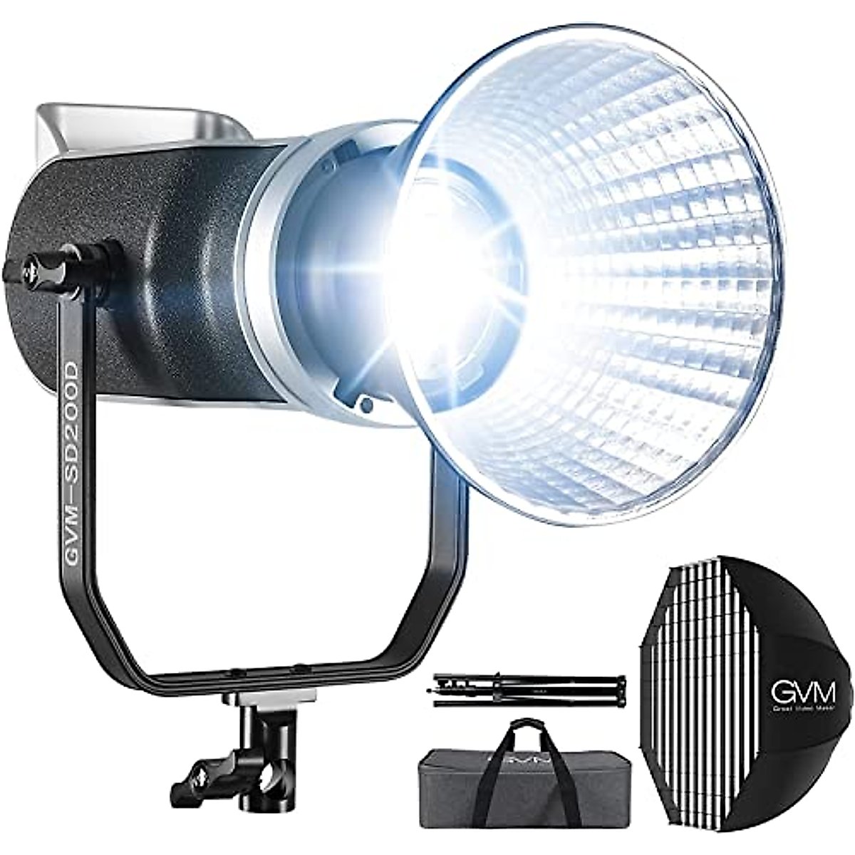GVM 200W LED Video Light with Softbox, SD200D Photography Studio Lighting Kit with Bluetooth/DMX Control, 93000lux@0.5m 3200K-5600K Bi-Color Continuous Output Lighting for YouTube, Video, Filming