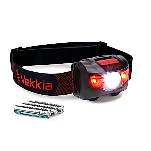 Vekkia Ultra Bright LED Headlamp-5 Lighting Modes,White & Red LEDs Head Lamp, Camping Accessories Gear. IPX6 Waterproof Headlight for Running,Cycling,Fishing,Hiking,Repairing. Batteries Included