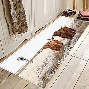 Western Rug Long Runner Rug for Hallway 2x6,Bull Longhorns Highland Cow Farmhouse Country Farm Cattle,Area Rug Hallway Rugs Non-Slip Floor Carpet for Bedroom Entrance Door Mat Washable Kitchen Rugs