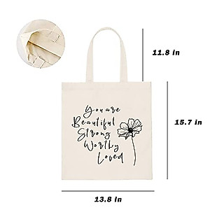 Haukea Canvas Tote Bag for Women Aesthetic Cute Tote Bags Inspirational Gifts Reusable Grocery Shopping Bags Book Tote