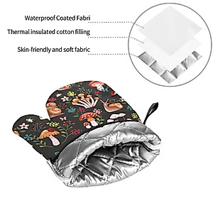 Mushrooms, Snails, Butterflies, Ladybugs Oven Mitts and Pot Holders Sets of 4 Heat Resistant Thick Non-Slip Oven Mitts, Oven Gloves Pot Holders Set for Cooking, Baking Grilling and BBQ