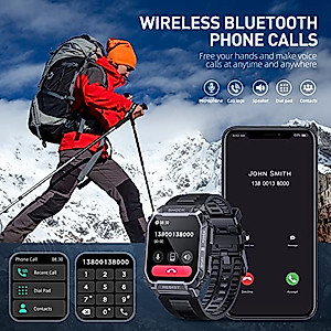 PUREROYI Military Smart Watches for Men,1.95'' 5ATM Waterproof Watch with Bluetooth Call (Answer/Make Calls), 123 Sports Modes Fitness Tracker Tactical Smartwatch for iPhone Android Phone