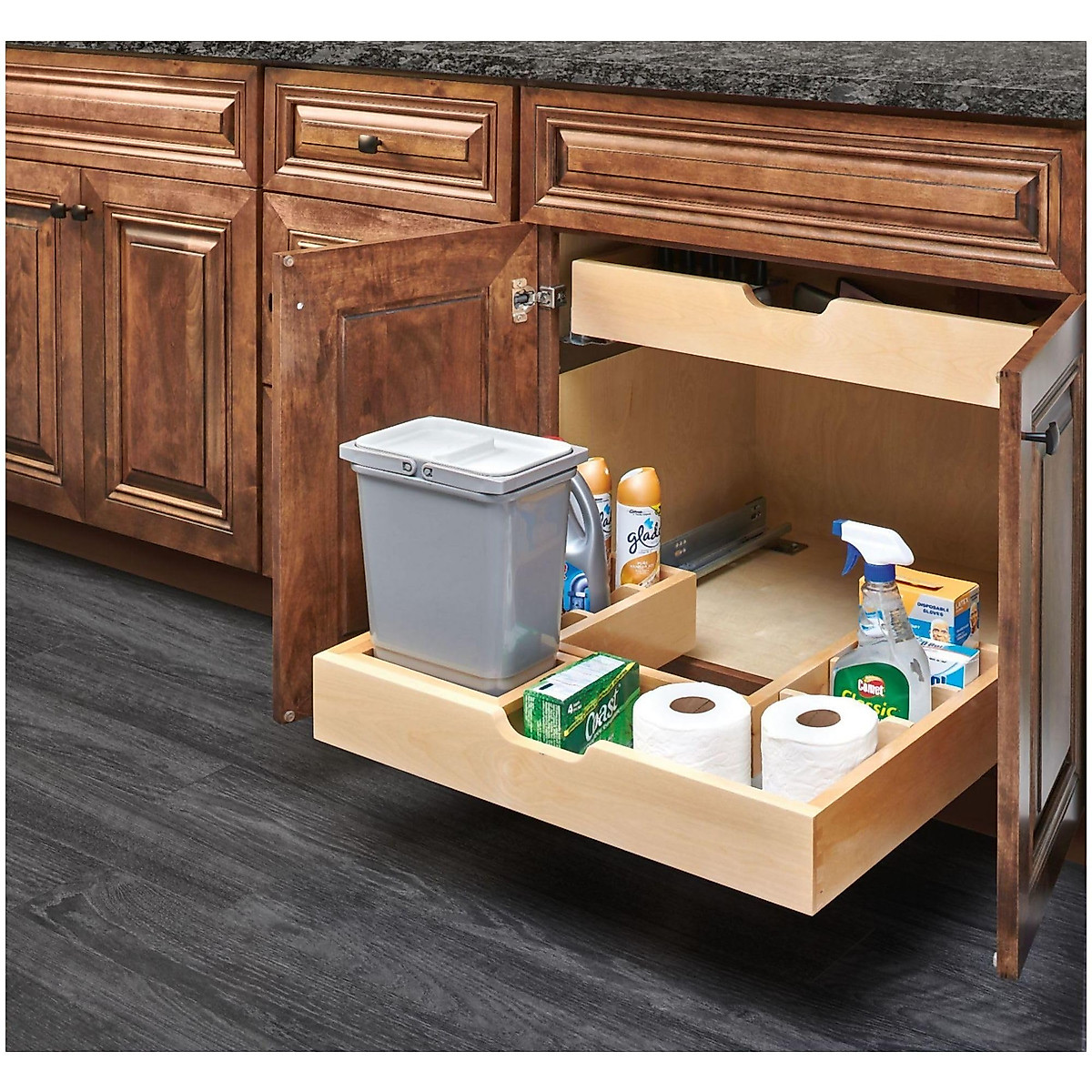 Innovative 30 Inch Vanity U-Shaped Undersink Base Cabinet Pullout Organizer Rev-A-Shelf 48630VSBSCBM1 Full Extension Soft-Close Slides