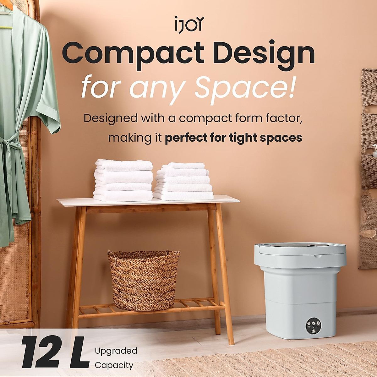 iJoy Portable Washing Machine Large Capacity Mini Portable Washing Machine for Dorms, Apartments and Hotels - Deep Cleaning Small Washing Machine for Underwear and Small Clothes. (White 12L)