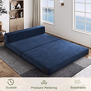 Luoxiao Folding Sofa Bed Queen with 2 Pillows, Foldable Sofa Bed for Travel, Camping, Guest, Futon Sleeper Chair Guest Bed with Breathable & Washable Cover, Convertible and Easy to Storage，NavyBlue