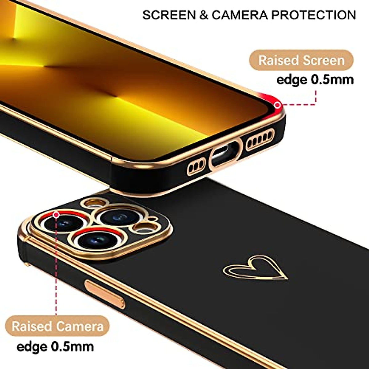 BENTOBEN iPhone 13 Pro Case, Cute Heart Pattern Slim Fit Soft Flexible Shockproof TPU Bumper Protective Women Girls Boys Men Non-Slip Lightweight Cover for iPhone 13 Pro 6.1 Inch, Black