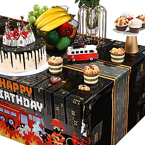 3 Pack Plastic Fire Truck Tablecloths Firefighter Party Tablecloth Fireman Happy Birthday Table Cover Fire Truck Birthday Party Supplies for Firefighting Theme Party School Activity, 54 x 108 Inch