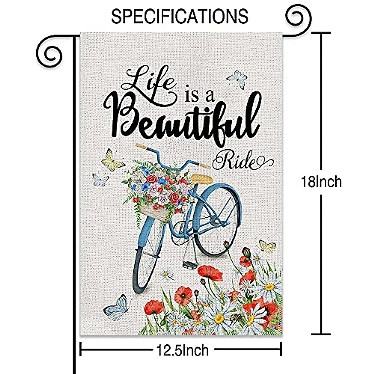 AGMdesign Life is a Beautiful Ride Garden Flag, Bicycle Ride Decorative Spring Summer Floral Garden Flag, Double Sided Waterproof Burlap Yard Flag Seasonal Summer Outdoor Decoration 12.5 x 18 Inch