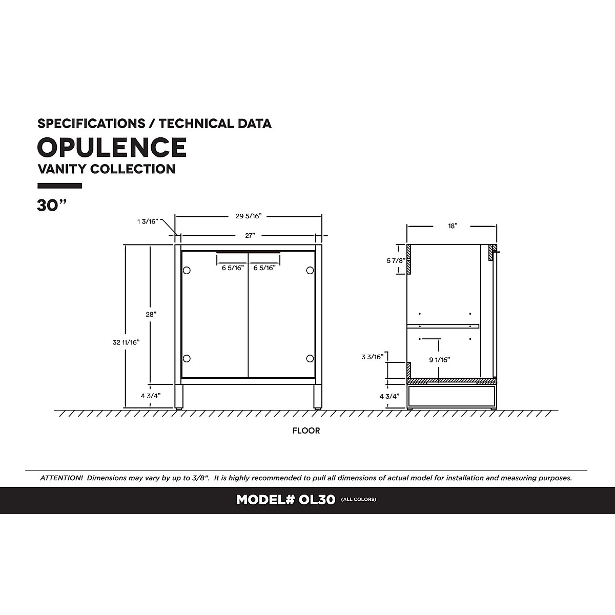 Fine Fixtures Opulence Collection 30 in. W x 18 in. D x 33 in. H Bathroom Vanity in Pastel Blue with White Ceramic Sink - Chrome Hardware