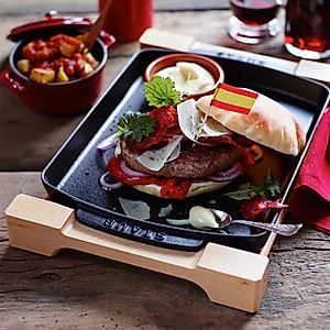 Staub Cast Iron 13 x 9-inch Rectangular Serving Dish with Wood Base - Matte Black, Made in France