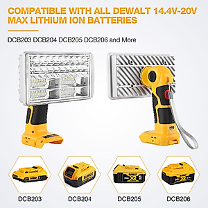 Hiesuan for Dewalt 20V Max LED Work Light, 30W 3300LM Jobsite Light Powered by DeWalt 20V MAX Li-Ion Battery DCB205 Flashlight Spotlight with 110 Degree Pivoting Head Zinc Alloy, 5V 2.1A USB Port