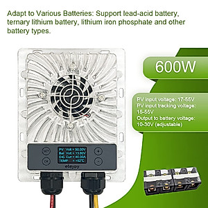 dsfen 600W Solar 10-30V Voltage Adjustable with LCD Display Maximum Power Point Tracking Photovoltaic Step-down Adapt to Various Batteries