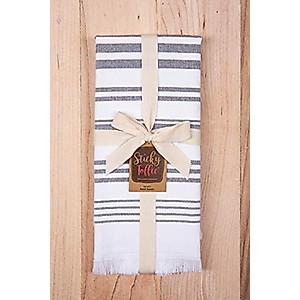 Hand Towels for Bathroom Set of 2, 100% Cotton, 28x16 in, Turkish White Soft and Absorbent Decorative Bath Hand Towels, Modern Gray Striped Towels