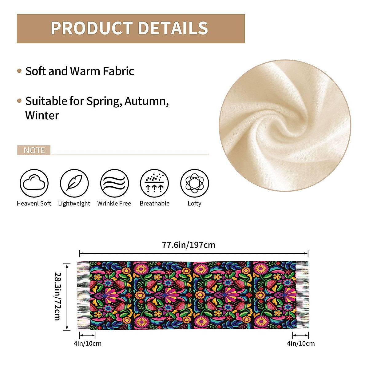 Dsiflylife Black Shawls and Wraps for Women Mexican Floral Soft Large Warm Blanket Scarf for Evening Dresses (Style2)