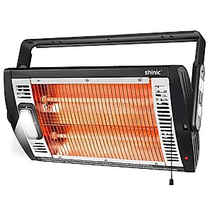 Electric Garage Heaters for Indoor Use, 1500W/750W Ceiling Mounted Radiant Quartz Heater with Work Light, 90° Rotation, 5 Mode Settings, Electric Heater for Garage, Shop, Patio Large Room