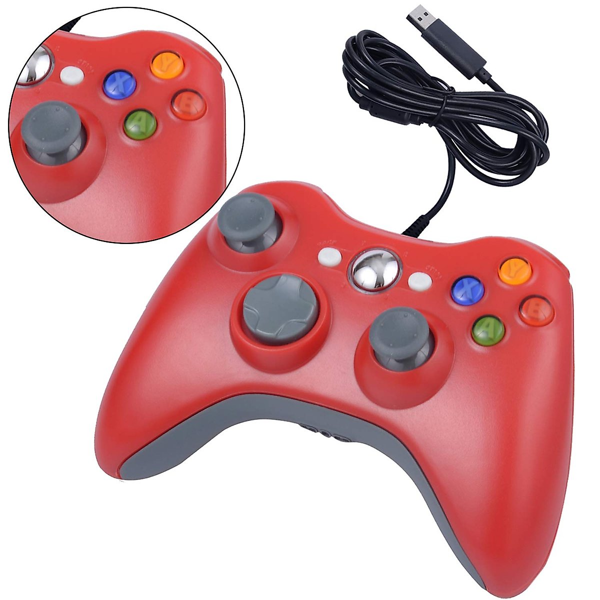 ONE250 USB Wired Game Pad Controller, Compatible with Xbox 360, Xbox 360 Slim, Windows PC - Replacement USB Wired Gamepad (Red)