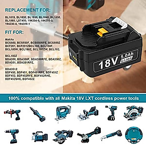ARyee 2Pack Upgrade 18V 5.0Ah Li-ion Battery Replacement for Makita Lithium-Ion Battery Compatible with Makita BL1840 BL1850 LXT-400 BL1860 BL1815 BL1830