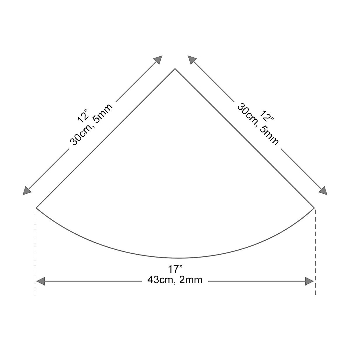 Dulles Glass 12" x 12" Quarter Round Floating Glass Shelf - Shelf Only - Tempered - 3/8" Thick - Flat Polished Glass