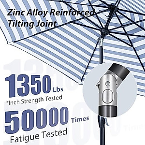 Tempera 9ft Patio Market Outdoor Table Umbrella with Push Button Tilt and Crank,Large Sun Umbrella with Sturdy Pole&Fade resistant canopy,Easy to set, Blue White Stripe