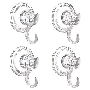 4PCS Suction Cup Hooks, Clear Heavy Duty Vacuum Suction Hooks Removable Window Glass Door Wall Suction Hangers Reusable Suction Cup Holders for Kitchen Bathroom Shower Wreath - 4 Pcs