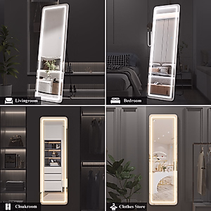 EDTEMI Full Length Mirror, 63"x20", LED Stand Up Body Mirror for Bedroom, Wall Mounted with Dimming & 3 Color Modes (White)