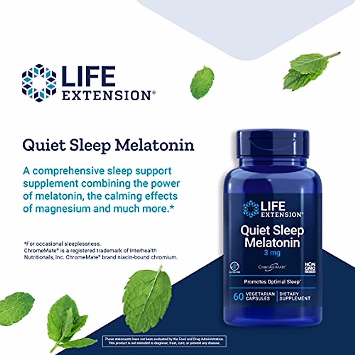 Life Extension Quiet Sleep Melatonin – Immediate-Release Melatonin Supplement with Vitamin C, B12 and Inositol – For Restful Sleep & Hormone Balance - Gluten-Free, Non-GMO – 60 Capsules