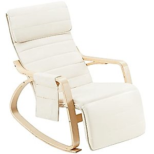 JOMEED Rocking Chair, Rocking Armchair with Fabric Padded Seat,Wooden Based, Adjustable Footrest for Living Room, Bedroom, Balcony, Nursery Room