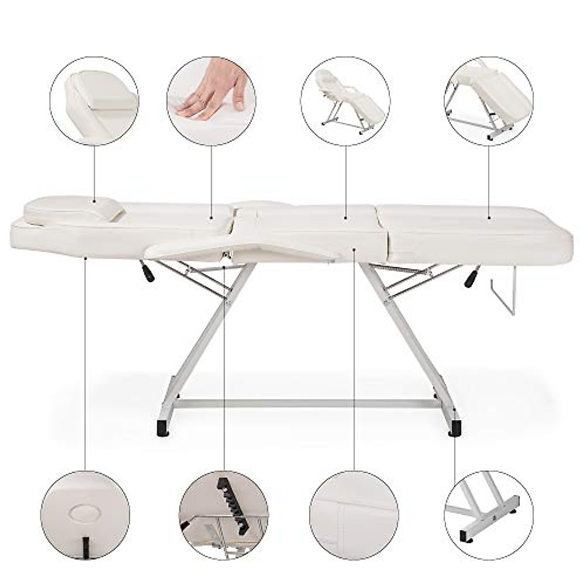 Lovpear Adjustable Massage Bed Waxing Table for Profeesioanl Tattoo Chair Eyelash Chair Salon Spa Equipment(White)