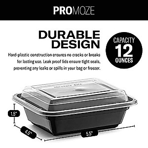 50-Pack Tiny Meal Prep Plastic Microwavable Food Containers meal prepping & Lids."12 OZ." Black Rectangular Reusable Storage Lunch Boxes -BPA-free Food Grade- Freezer Dishwasher Safe -PREMIUM QUALITY