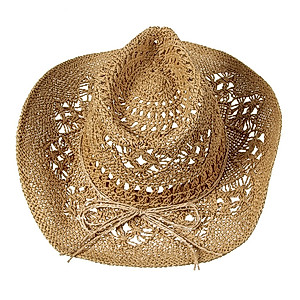 EOZY Men & Women's Summer Cowboy Cowgirl Straw Hat Hollow Out Woven Roll Up Wide Brim Hat/Camel